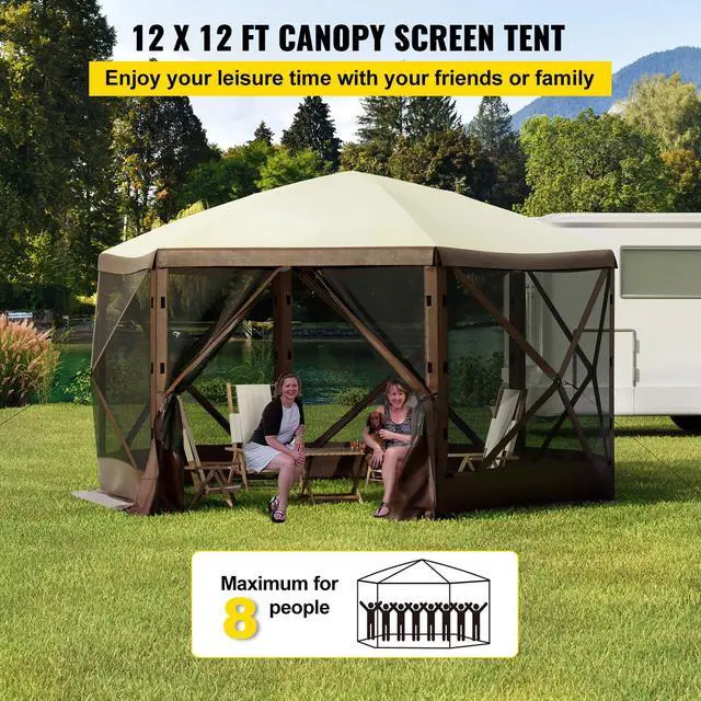 VEVOR Camping Gazebo Screen Tent, 12*12ft, 6 Sided Pop-up Canopy ...