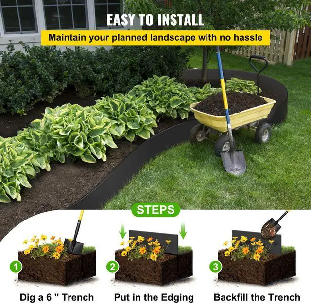 VEVOR Landscape Edging, 10 inch Depth 40 ft Total Length, Recycled HDPE ...