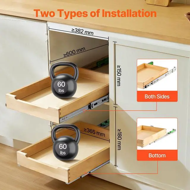 Pull Out Cabinet Organizer Soft Close Slide Out Shelf Wood Drawer 14"W ...