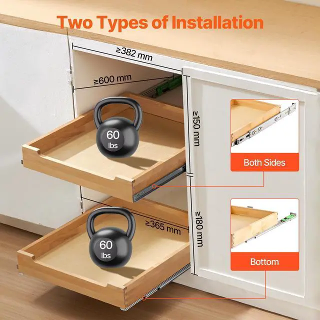 Pull Out Cabinet Organizer Soft Close Slide Out Shelf Wood Drawer 20"W ...