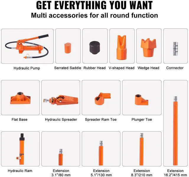 VEVOR 4 Ton/8800 LBS Porta Power, Portable Hydraulic Ram with 3.9 ft/1. ...