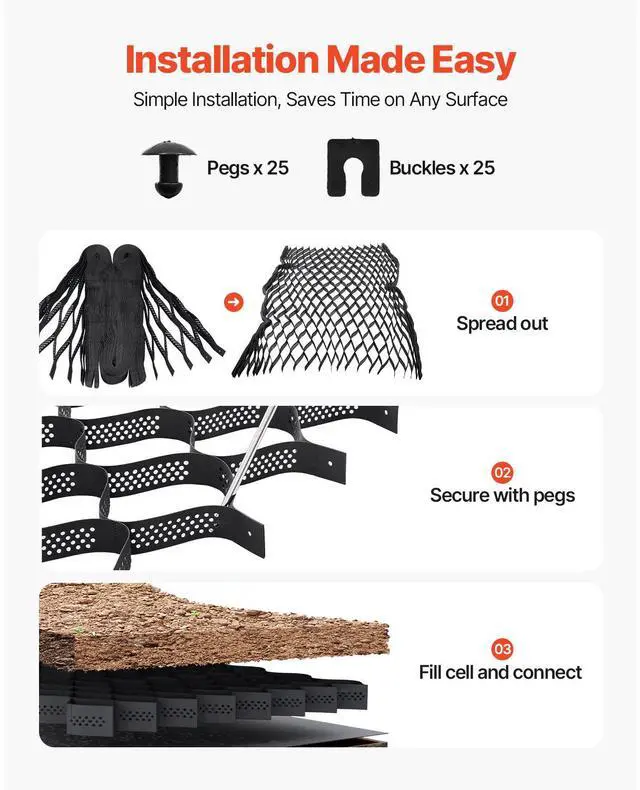 Ground Grid 3-Inch Depth Geocell Grid 24.93x9.52 FT / 7600x2900 mm for ...