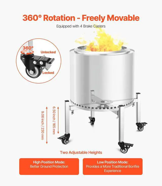 Fire Pit Stand 15-27 Inch Adjustable with 4 Casters for Solo Stove ...