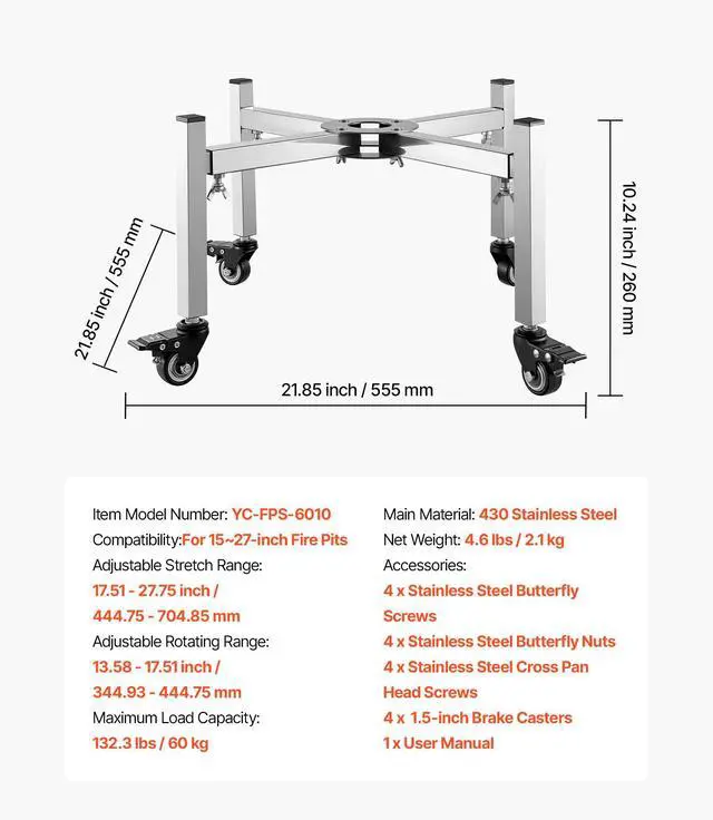 Fire Pit Stand 15-27 Inch Adjustable with 4 Casters for Solo Stove ...