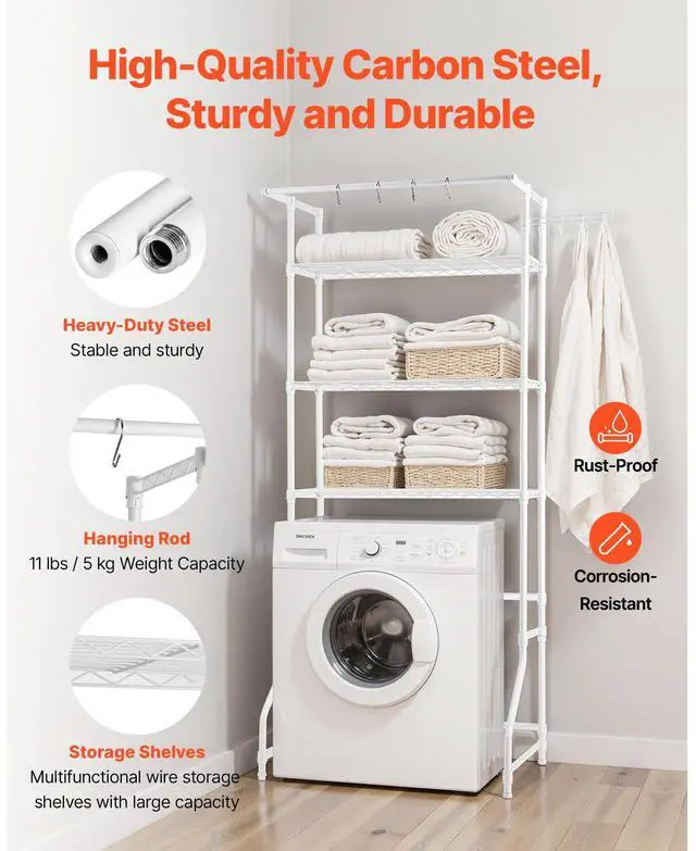 VEVOR Over Washer and Dryer Storage Shelf Single Row 3 Tiers Washer ...
