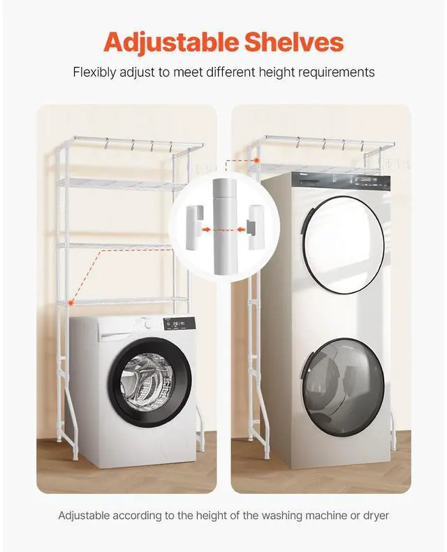 VEVOR Over Washer and Dryer Storage Shelf Single Row 3 Tiers Washer ...