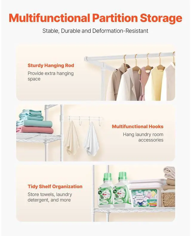 VEVOR Over Washer and Dryer Storage Shelf Single Row 3 Tiers Washer ...