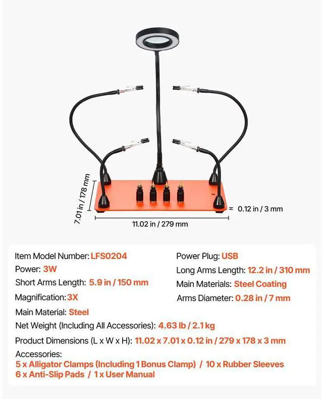 Magnetic Helping Hands Soldering Station 3X LED Magnifying Lamp 4 PCB ...