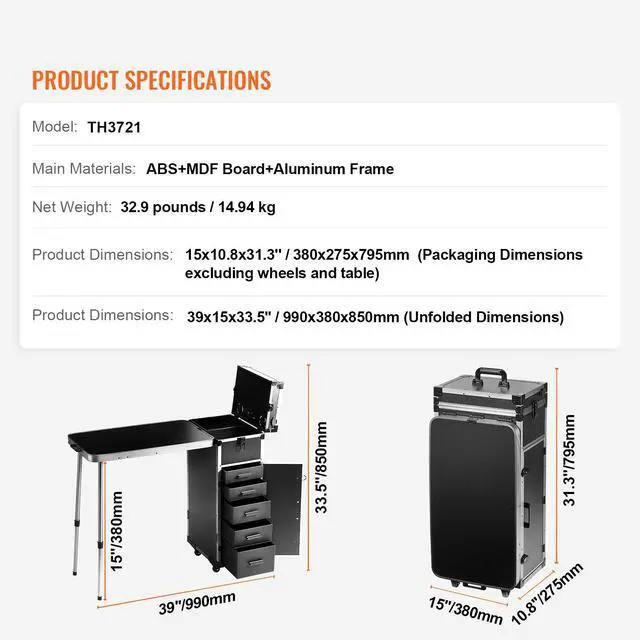 VEVOR Professional Makeup Train Case Aluminum Cosmetic Case, Workbench ...