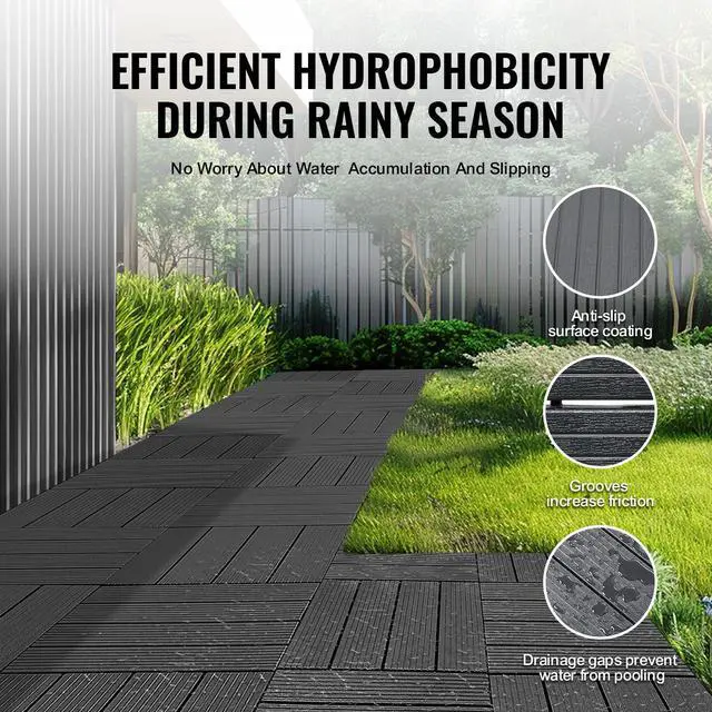 VEVOR Interlocking Deck Tiles 10 Pack 12"x12" Plastic for Porch Dark ...