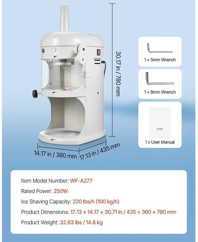 VEVOR Commercial Fluffy Shaved Ice Machine 220LBS/H Electric Ice ...