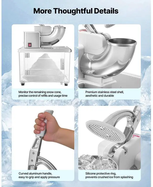 VEVOR Commercial Ice Crusher 661LBS/H Electric Snow Cone Maker Shaved ...