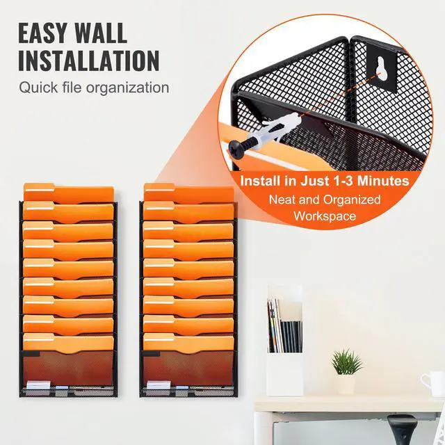 VEVOR File Wall Rack, Two-Piece 10 Pockets Mesh Wall File Holder, Wall ...