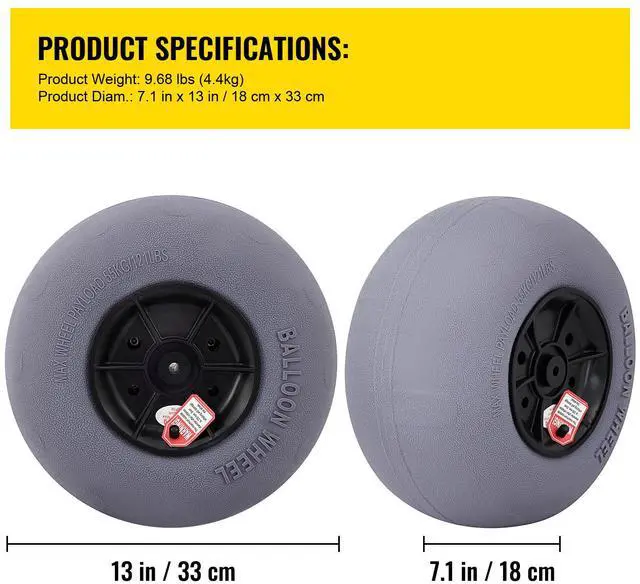 VEVOR Beach Balloon Wheels, 13" Replacement Sand Tires with 32 ...