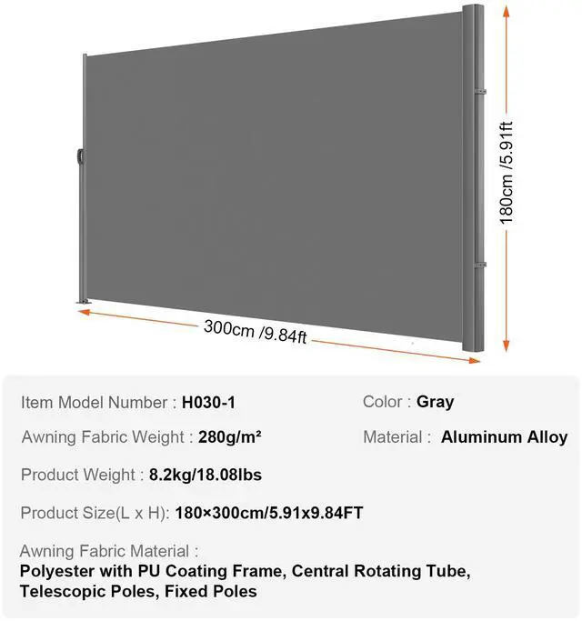 Retractable Side Awning, 71''x 118'' Aluminum Outdoor Privacy Screen ...