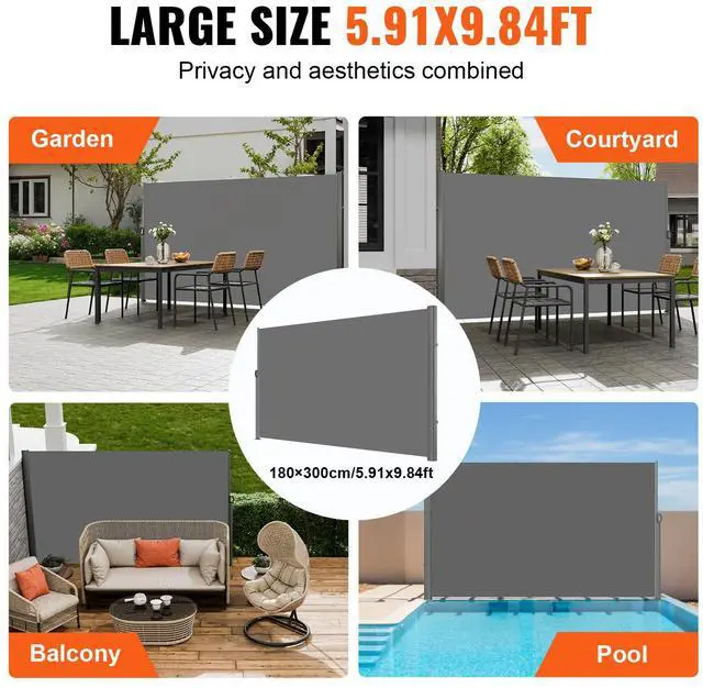 Retractable Side Awning, 71''x 118'' Aluminum Outdoor Privacy Screen ...