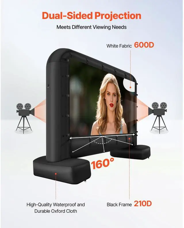VEVOR 14 ft Inflatable Movie Screen 16:9 600D Movie Projection with ...