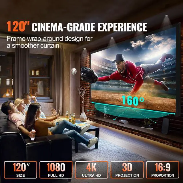 120" 16:9 Projector Screen Fixed Frame 4K HDTV Movie Theater 3D - Newegg.ca