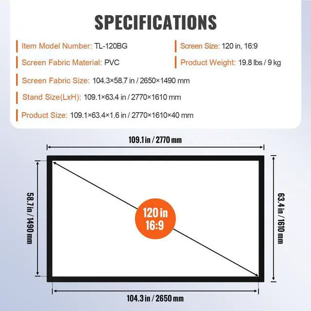 120" 16:9 Projector Screen Fixed Frame 4K HDTV Movie Theater 3D - Newegg.ca