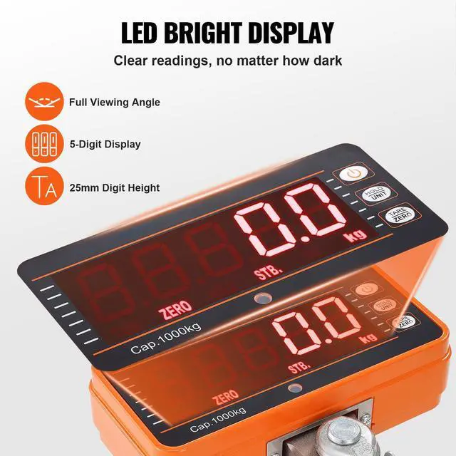 VEVOR Digital Crane Scale, 2200 lbs/1000 kg, Industrial Heavy Duty ...