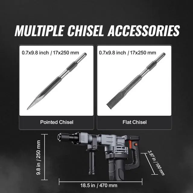 VEVOR Demolition Jack Hammer, 1400W Electric Jackhammer Heavy Duty ...