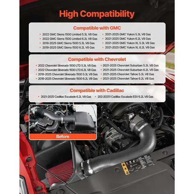 Cold Air Intake, 3.9 Inch Cold Air Intake System + Heat Shield ...