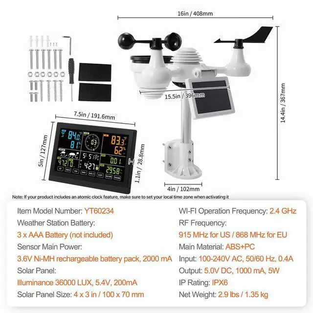 VEVOR 7-in-1 Wi-Fi Weather Station, 7.5 in Color Display, Home Weather ...