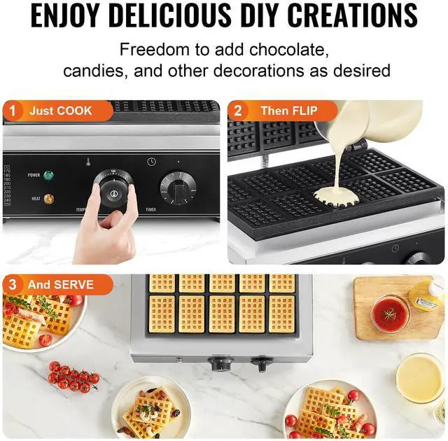 VEVOR 10PCS Commercial Waffle Maker Rectangle Waffle Baker Machine ...