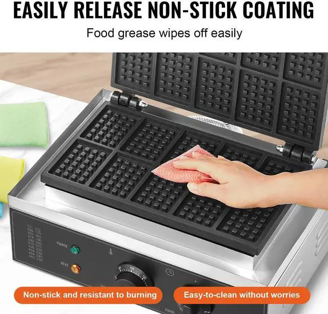 VEVOR 10PCS Commercial Waffle Maker Rectangle Waffle Baker Machine ...