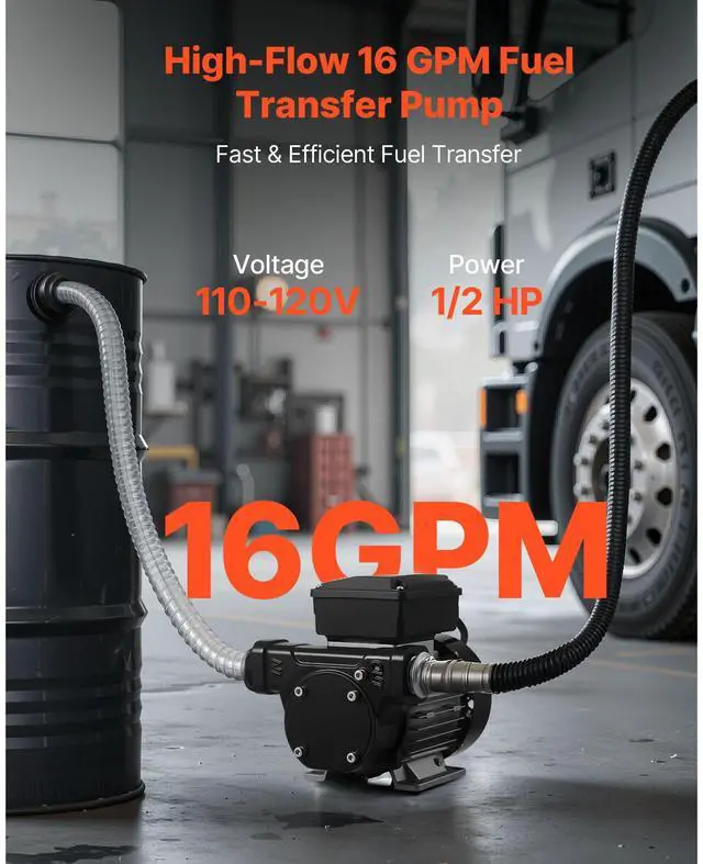 VEVOR Fuel Transfer Pump 110V, 16 GPM 60 L/min, AC Electric Oil ...