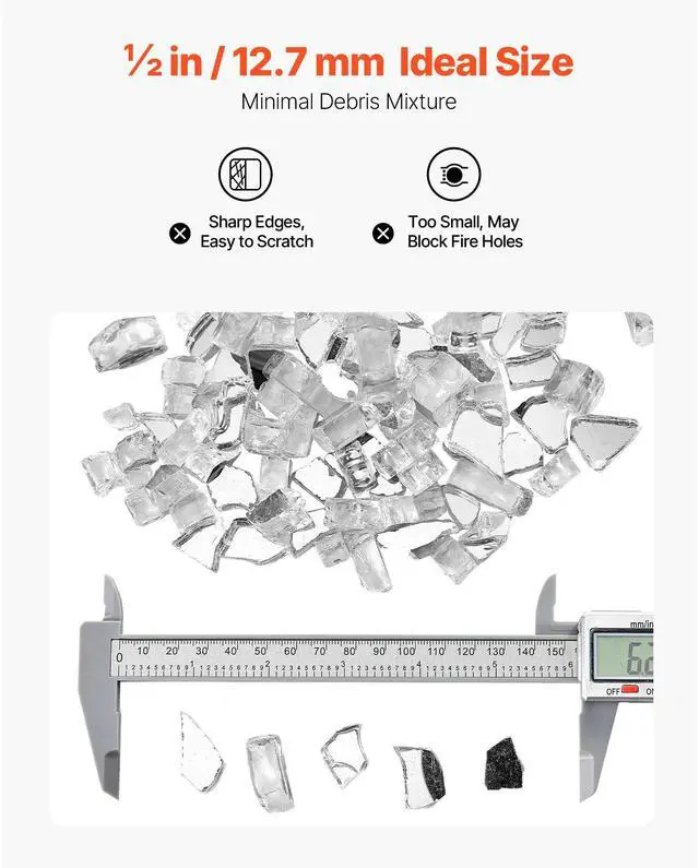 VEVOR 10 LBS Fire Glass 1/2-Inch Fireplace Glass Rocks for Fire Pit ...