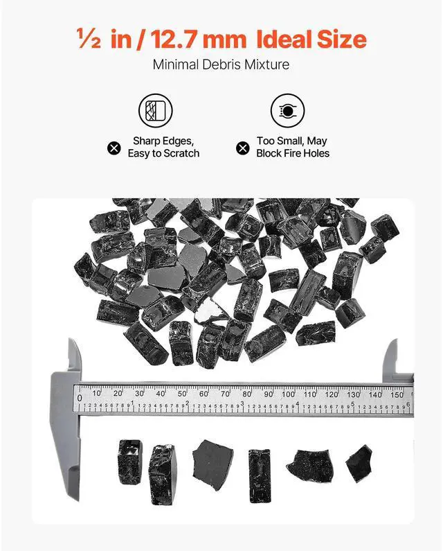 VEVOR 10 LBS Fire Glass 1/2-Inch Fireplace Glass Rocks for Fire Pit ...