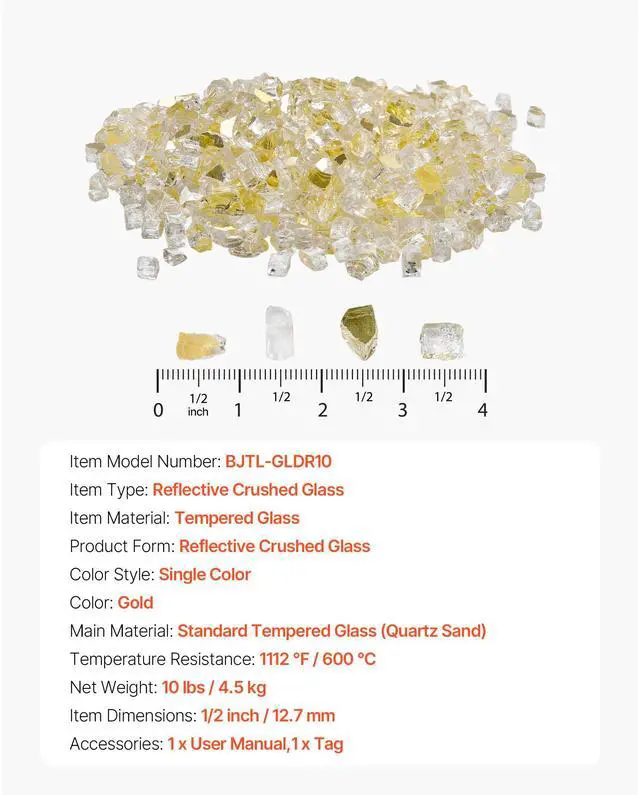 VEVOR 10 LBS Fire Glass 1/2-Inch Fireplace Glass Rocks for Fire Pit ...