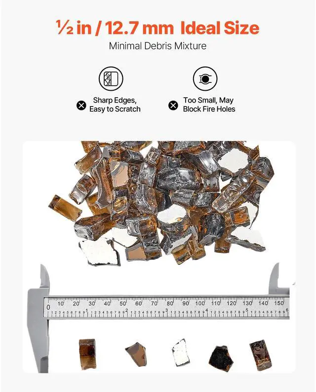 VEVOR 10 LBS Fire Glass 1/2-Inch Fireplace Glass Rocks for Fire Pit ...