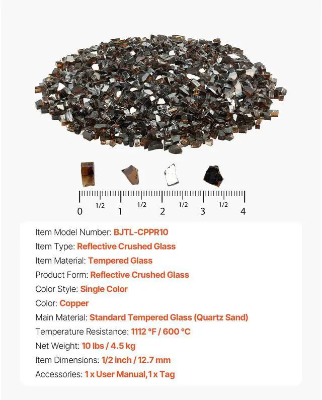 VEVOR 10 LBS Fire Glass 1/2-Inch Fireplace Glass Rocks for Fire Pit ...