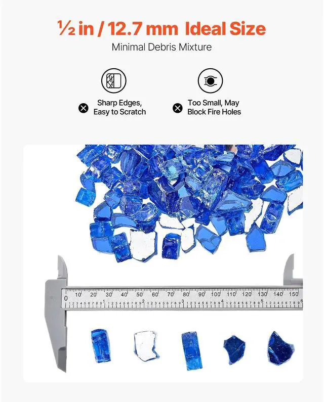 VEVOR 10 LBS Fire Glass 1/2-Inch Fireplace Glass Rocks for Fire Pit ...