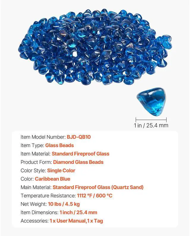 VEVOR 10 LBS Fire Glass 1-Inch Fireplace Glass Rocks for Fire Pit Table ...