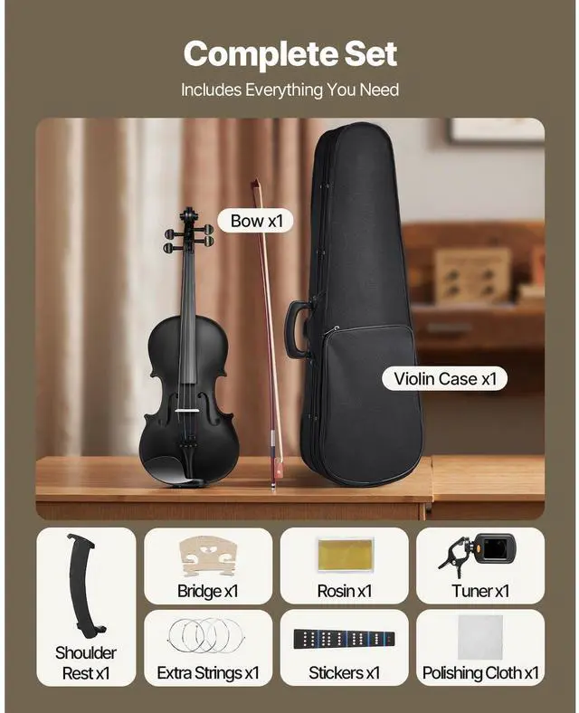 Violin 4/4 Size Fiddle Set Solidwood for Beginners with Case Rosin ...