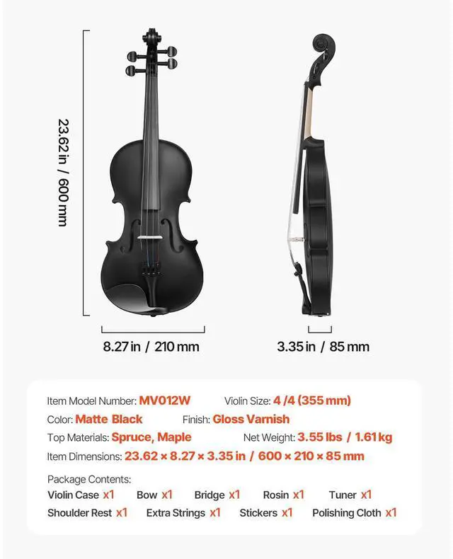Violin 4/4 Size Fiddle Set Solidwood for Beginners with Case Rosin ...