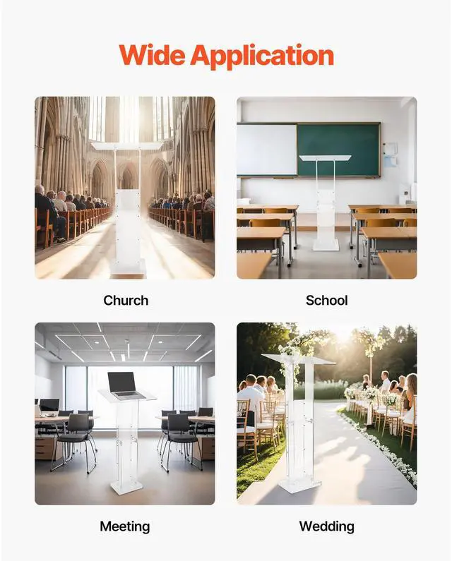 VEVOR Podium Stand 50 in Portable Acrylic Lectern Storage Shelf Wide ...