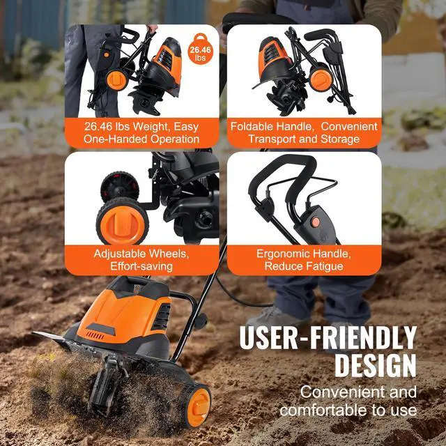 VEVOR 12 Amp Electric Tiller, 18" Tilling Width 3.94" Tilling Depth ...