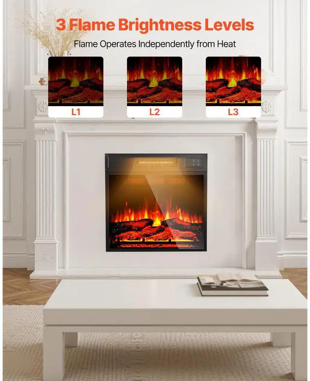 VEVOR 18in Electric Fireplace Insert Wall Recessed Heater Remote ...