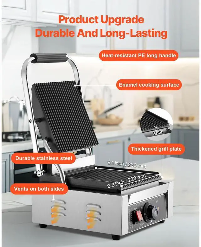 VEVOR Commercial Panini Press Grill Electric Sandwich Maker Griddle ...