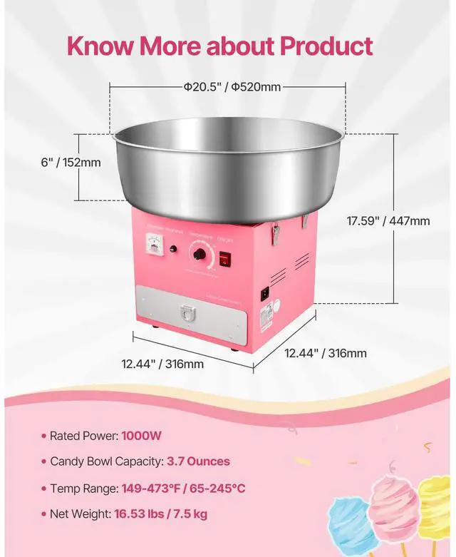 VEVOR Commercial Cotton Candy Machine Sugar Floss Maker 1000W for Party ...