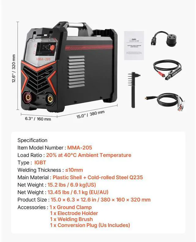 VEVOR TIG Welder 2-In-1 Welding Machine Lift MMA Stick Arc IGBT Hot ...