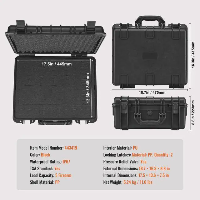 VEVOR Hard Pistol Cases with Pre-cut PU Foam, Waterproof & Dustproof ...
