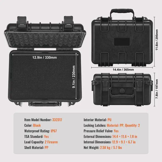 VEVOR Hard Pistol Cases with Pre-cut PU Foam, Waterproof & Dustproof ...
