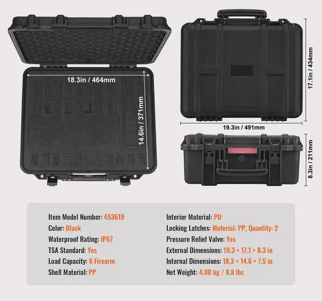 VEVOR Hard Pistol Cases with Pre-cut PU Foam, Waterproof & Dustproof ...