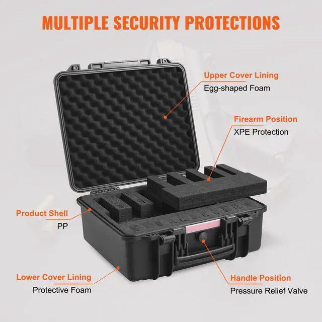 VEVOR Hard Pistol Cases with Pre-cut PU Foam, Waterproof & Dustproof ...
