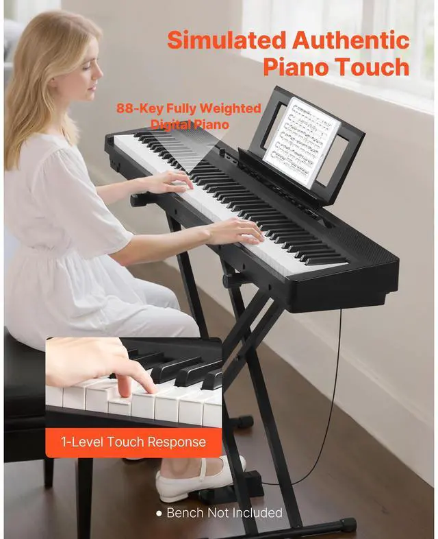 VEVOR Weighted Digital Piano, 88 Keys Fully Weighted, Electric Piano ...